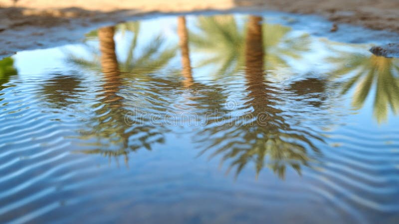 Palm Tree Reflections in Rippled Water Puddle Stock Illustration ...