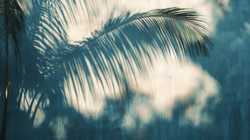 Palm Tree Shadow Cast on a Blue Wall Stock Illustration - Illustration ...
