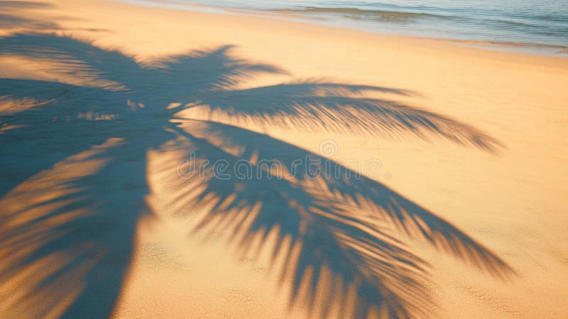 A Palm Tree Shadow Cast Over a Smooth Sandy Surface with Soft Sunlight ...