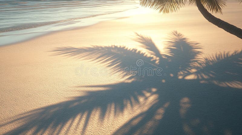 A Palm Tree Shadow Cast Over a Smooth Sandy Surface with Soft Sunlight ...