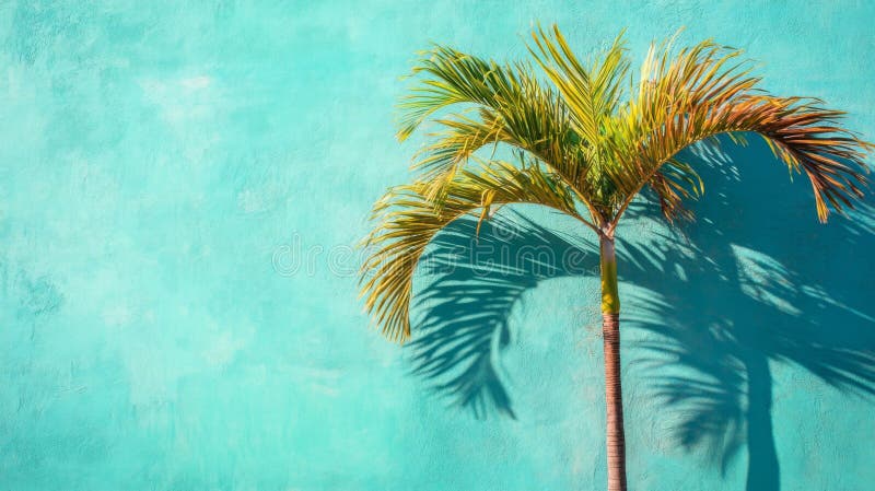 Palm Tree Shadow on Turquoise Wall Stock Illustration - Illustration of ...
