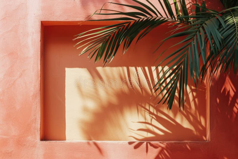 Palm tree shadow on wall stock image. Image of serenity - 375043695