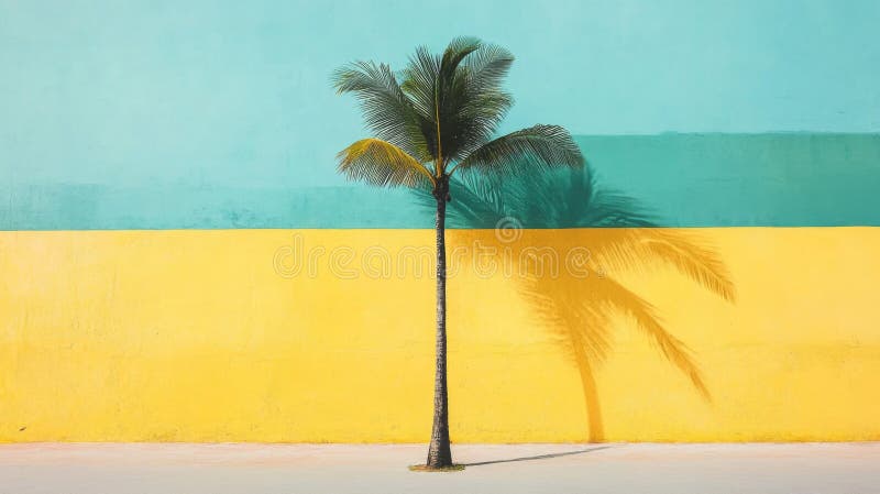 Palm Tree Shadow on Yellow and Teal Wall Stock Illustration ...