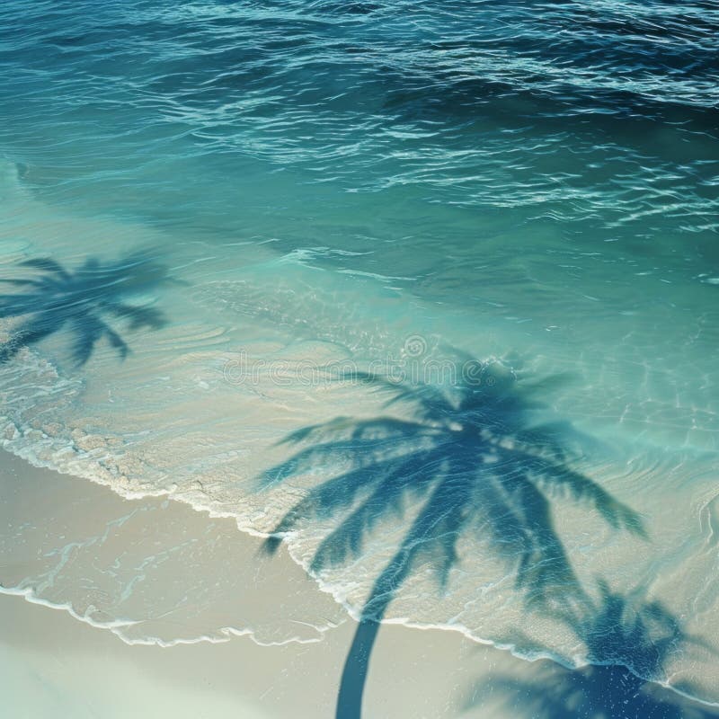 Palm Tree Shadows on Blue Water Background, Palm Branch on Beach ...