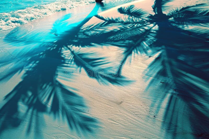 Palm Tree Shadows on Blue Water Background, Palm Branch on Beach ...