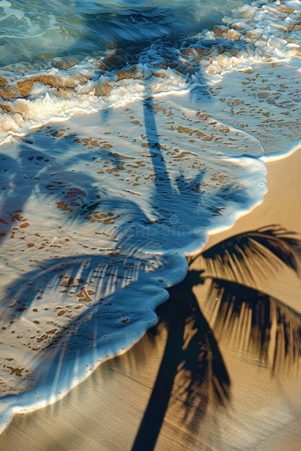 Palm Tree Shadows on Blue Water Background, Palm Branch on Beach ...