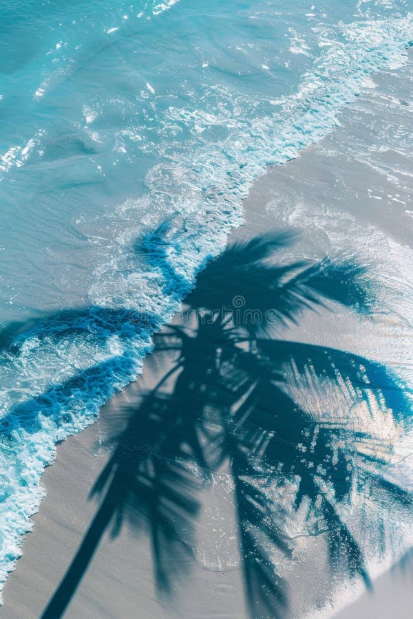 Palm Tree Shadows on Blue Water Background, Palm Branch on Beach ...