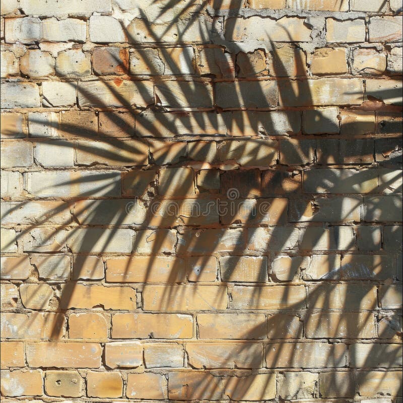 Palm Tree Shadows on Brick Wall Texture, Palm Branch at Sunlight ...