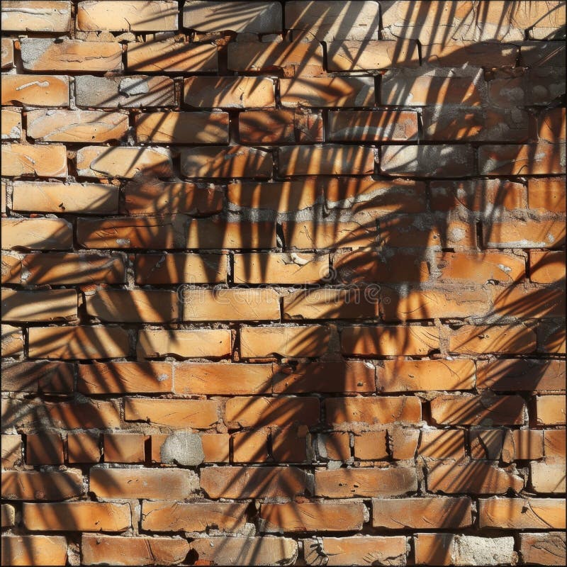 Palm Tree Shadows on Brick Wall Texture, Palm Branch at Sunlight ...