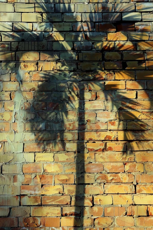 Palm Tree Shadows on Brick Wall Texture, Palm Branch at Sunlight ...