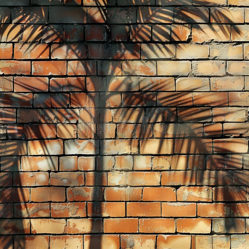 Palm Tree Shadows on Brick Wall Texture, Palm Branch at Sunlight ...