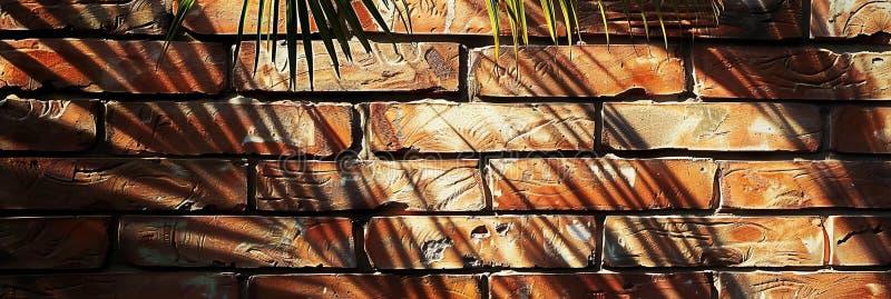 Palm Tree Shadows on Brick Wall Texture, Palm Branch at Sunlight ...