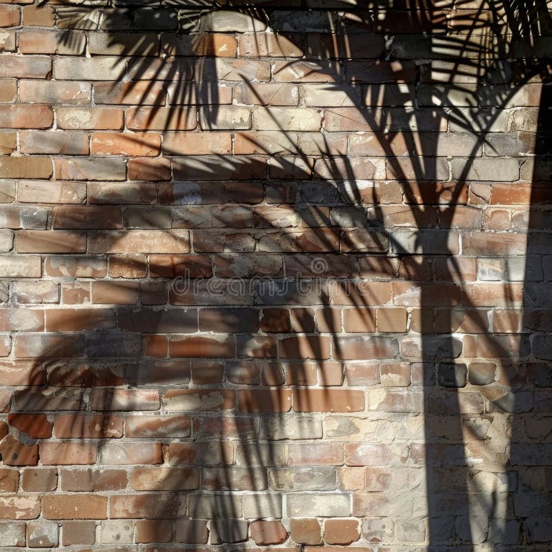Palm Tree Shadows on Brick Wall Texture, Palm Branch at Sunlight ...
