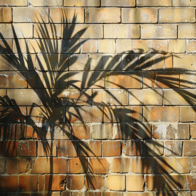 Palm Tree Shadows on Brick Wall Texture, Palm Branch at Sunlight ...