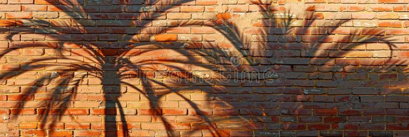 Palm Tree Shadows on Brick Wall Texture, Palm Branch at Sunlight ...