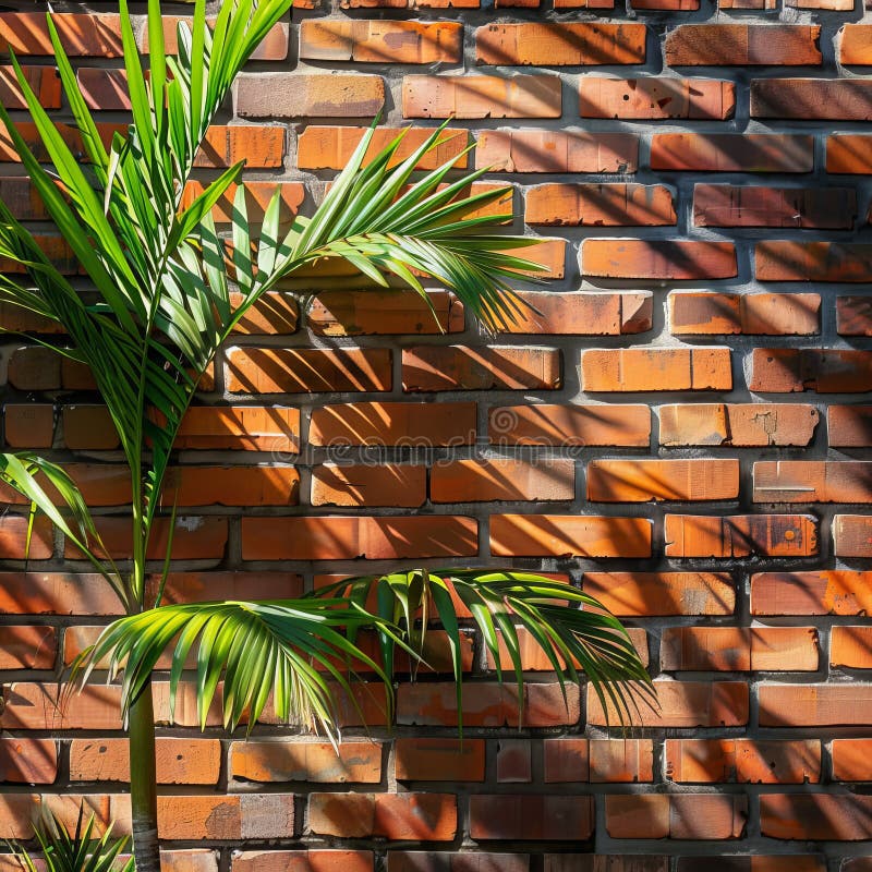 Palm Tree Shadows on Brick Wall Texture, Palm Branch at Sunlight ...