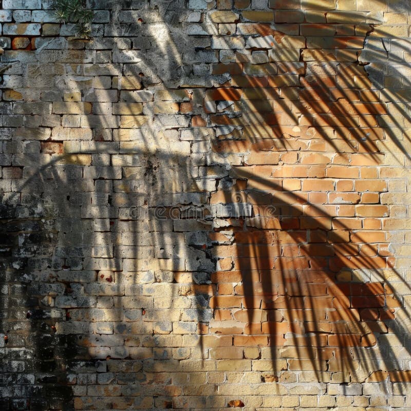 Palm Tree Shadows on Brick Wall Texture, Palm Branch at Sunlight ...