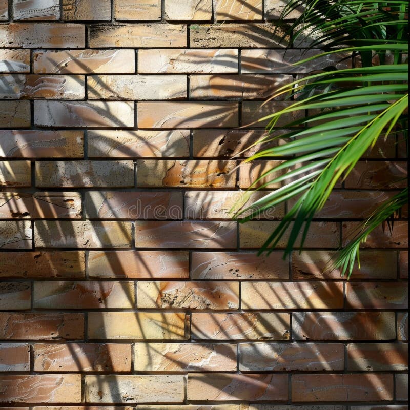 Palm Tree Shadows on Brick Wall Texture, Palm Branch at Sunlight ...