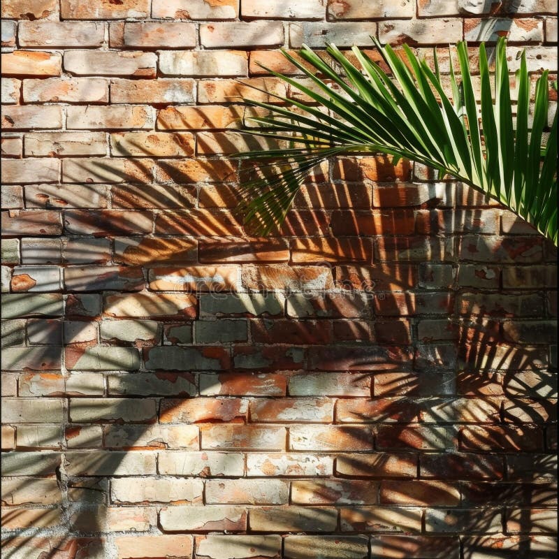 Palm Tree Shadows on Brick Wall Texture, Palm Branch at Sunlight ...