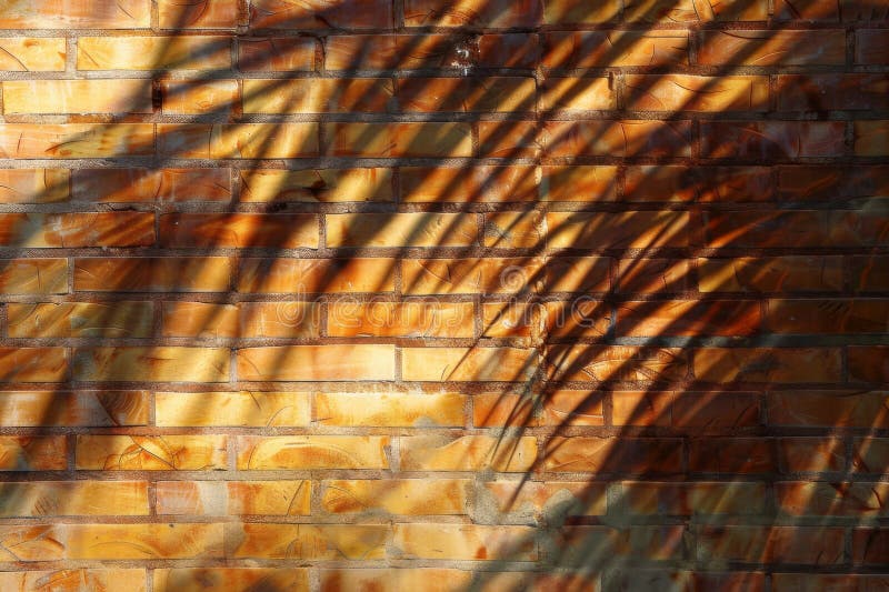 Palm Tree Shadows on Brick Wall Texture, Palm Branch at Sunlight ...