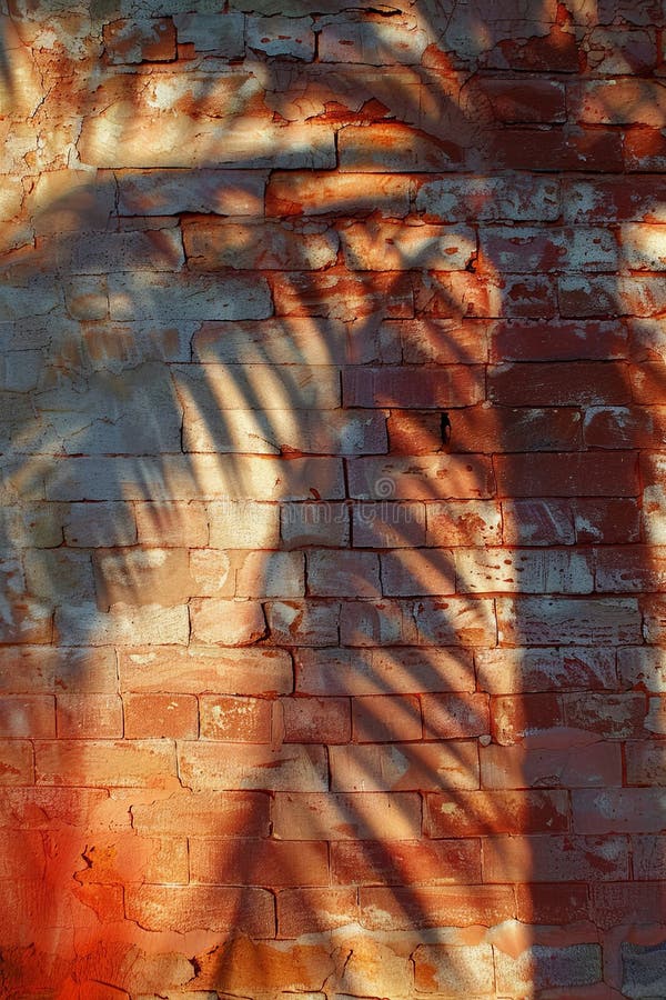 Palm Tree Shadows on Brick Wall Texture, Palm Branch at Sunlight ...