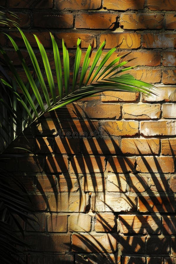 Palm Tree Shadows on Brick Wall Texture, Palm Branch at Sunlight ...