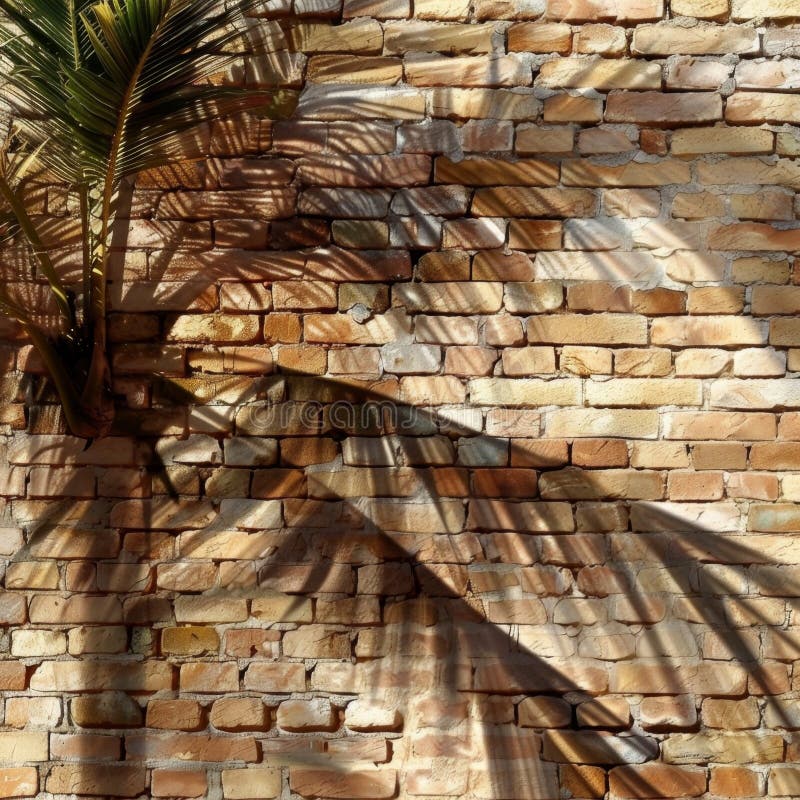 Palm Tree Shadows on Brick Wall Texture, Palm Branch at Sunlight ...