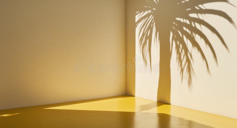 Palm Tree Shadows Cast upon a Yellow Wall and Floor. Stock Photo ...