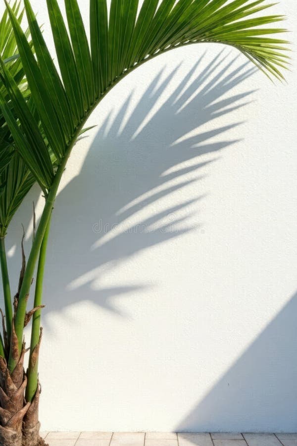 Palm Tree Shadows Dappled on Whitewashed Wall, Minimal Tropical ...