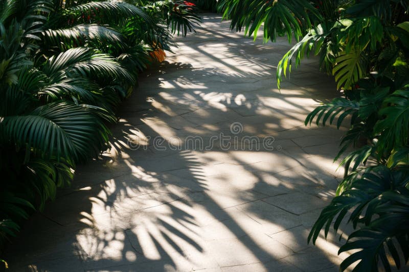 Palm Tree Shadows on a Stone Pathway Stock Illustration - Illustration ...