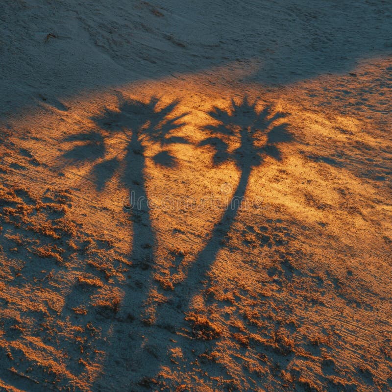 Palm Tree Shadows at Sunset on Sandy Beach Stock Illustration ...