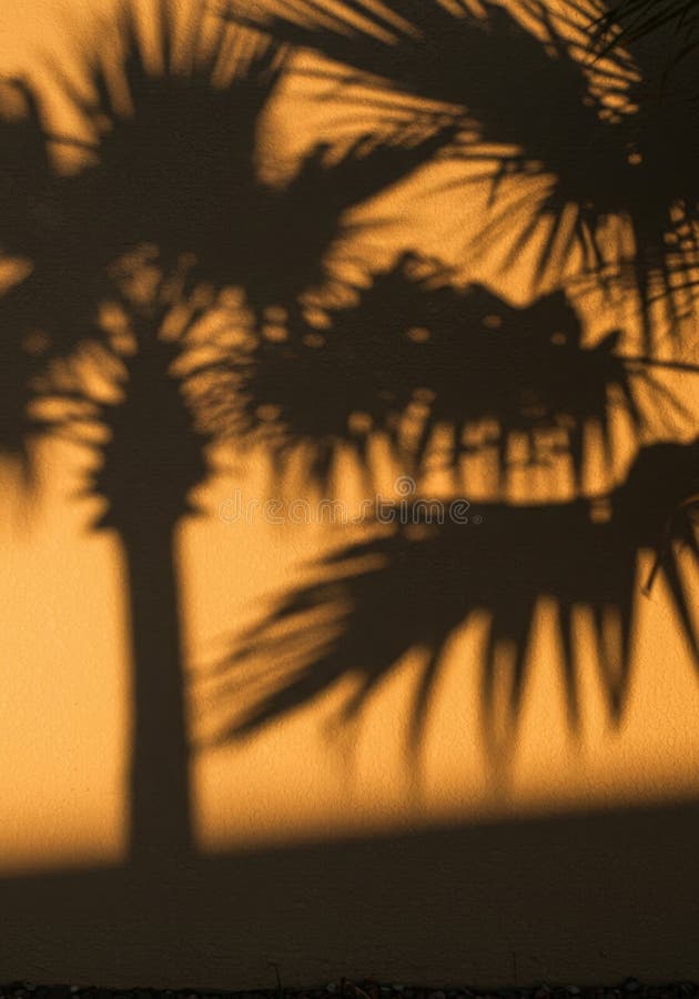 Palm Tree Shadows on a Yellow Wall Stock Image - Image of minimal ...