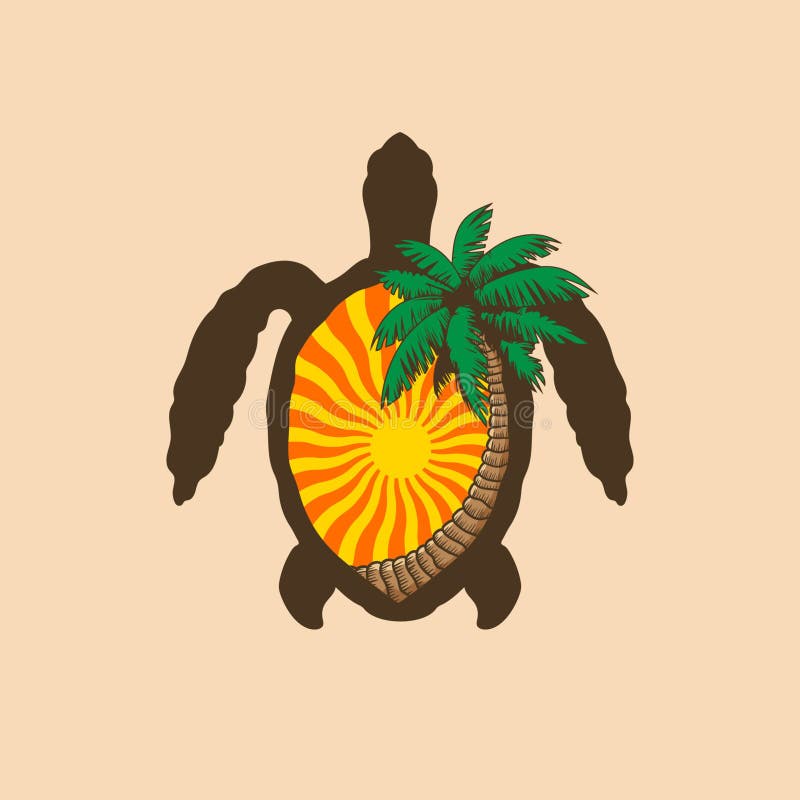Palm Tree Silhouette Inside the Turtel Shell Icon Stock Vector ...