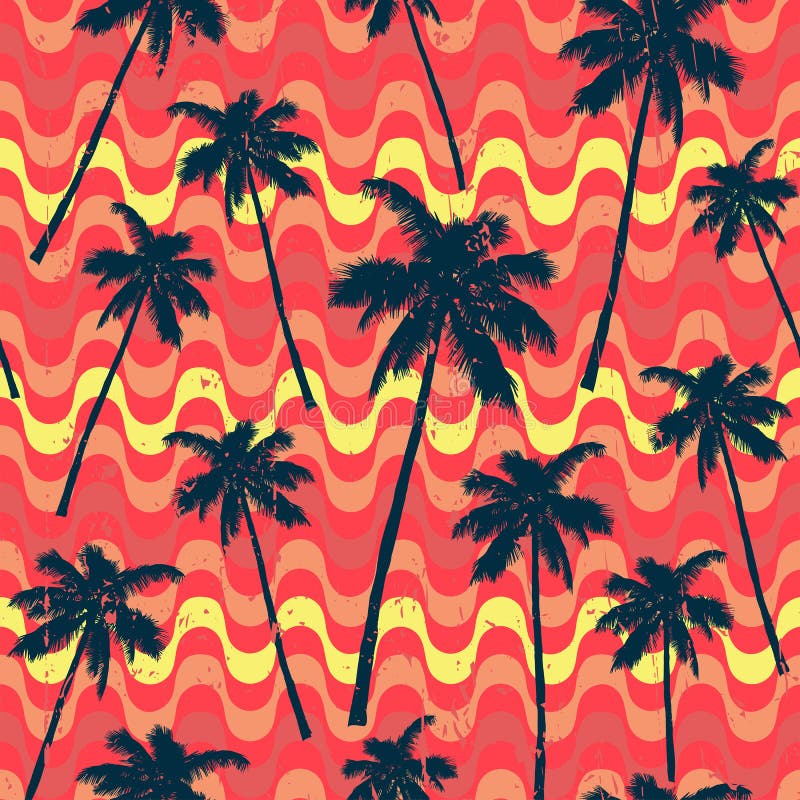 The Palm Tree Silhouette Vintage Seamless Pattern Stock Vector ...