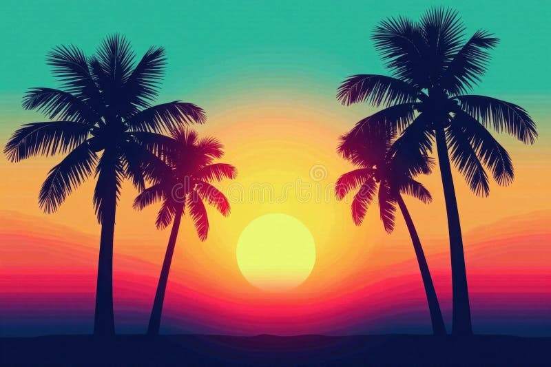 Palm Tree Silhouettes, Retro Styled Minimal Photo, Aesthetic, Simple ...