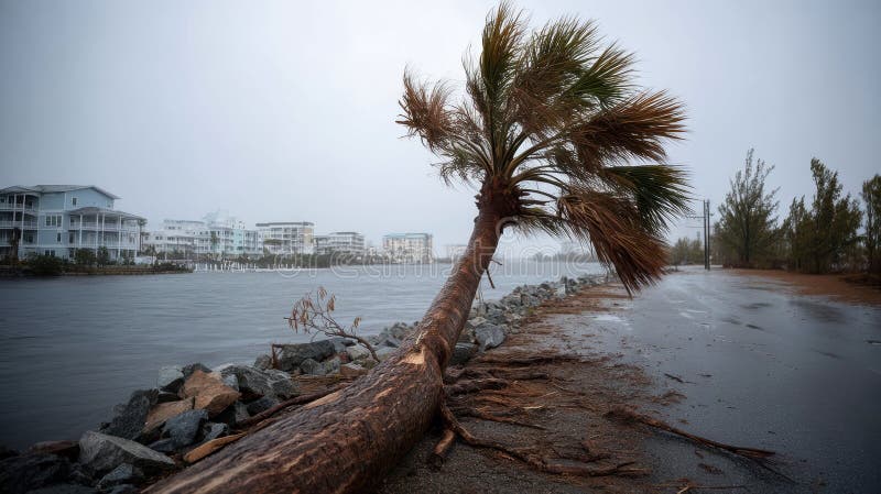 Palm Tree Snapped in Half by Extreme Hurricane Winds Stock Illustration ...