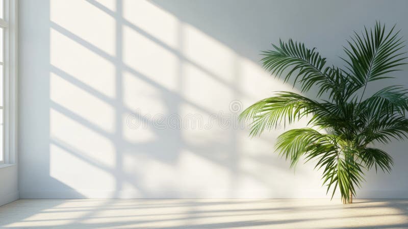 A Palm Tree Standing in a Bright and Clean White Room, with Sunlight ...