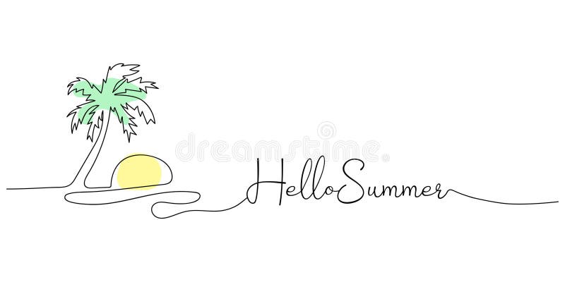 Palm Tree Sun Drawn by Hand. Linart Continuous Line Drawing. Single ...