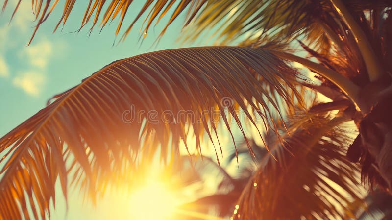 A Palm Tree with the Sun Setting Behind it Stock Image - Image of ...