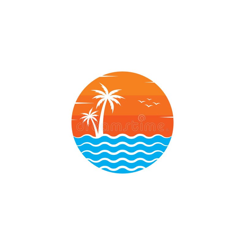 Palm Tree with Sunset Nature Icon Concept Illustration Stock Vector ...