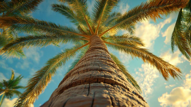 Palm Tree Trunk Reaching Towards Sunny Sky Stock Illustration ...