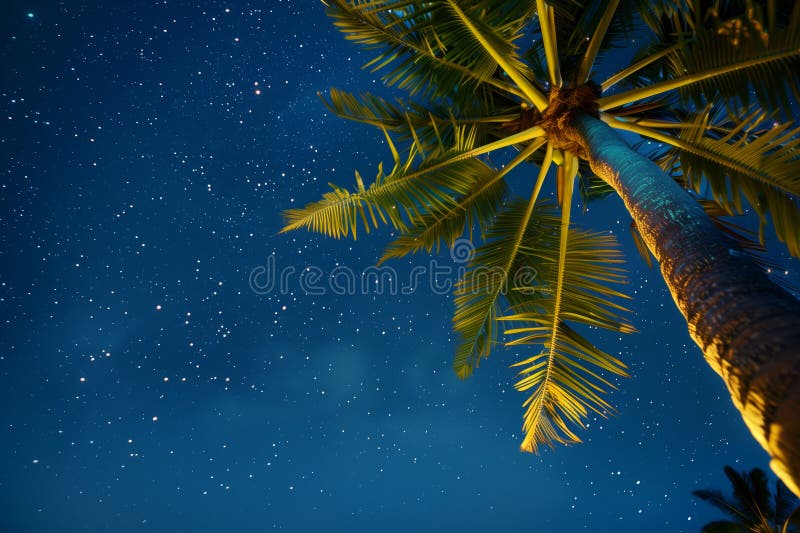 Palm Tree Under a Night Sky Stock Illustration - Illustration of ...