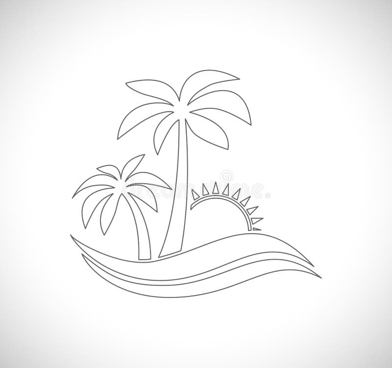 Palm tree wave sun icon stock vector. Illustration of holiday - 200926999