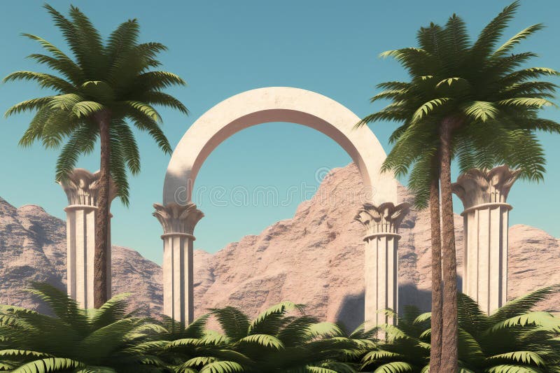 Palm Trees and Arches in the Desert Stock Illustration - Illustration ...