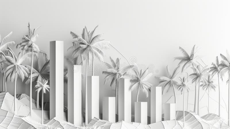 Palm Trees and Bar Chart in Abstract 3D Design Stock Illustration ...
