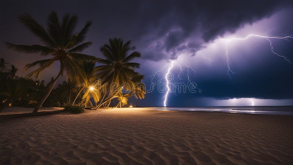 Palm Trees on the Beach a Dramatic Scene of a Thunderstorm and ...