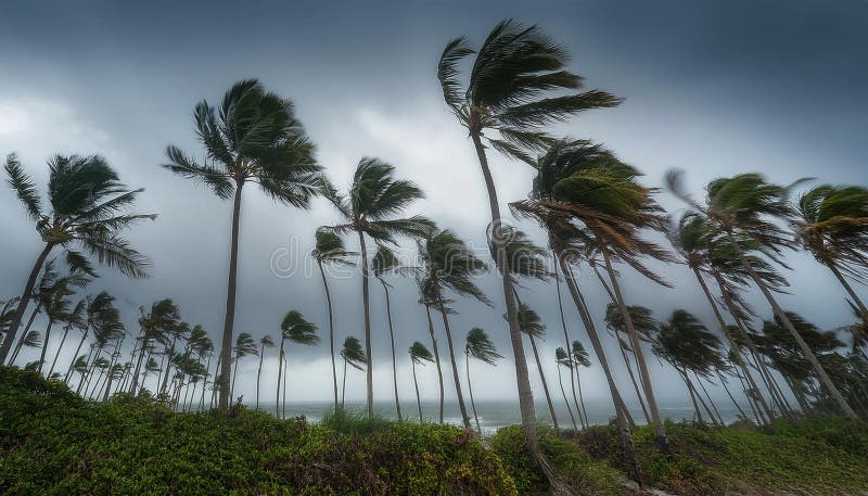 Palm Trees are Bending Dramatically Under the Force of the Wind Stock ...