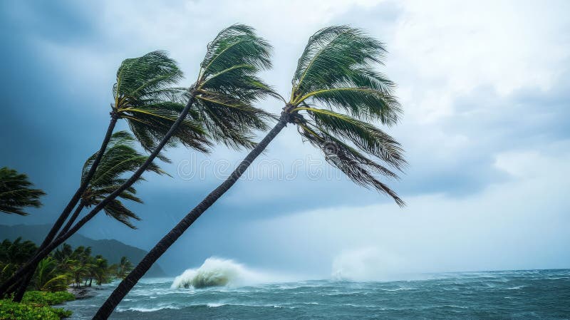 Palm Trees Bending in the Wind during a Storm Stock Image - Image of ...