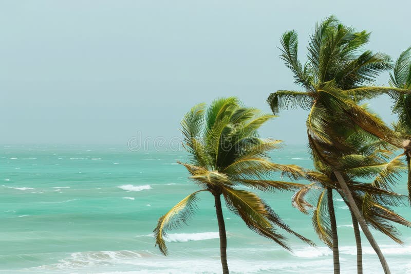 Palm Trees Blowing in Ocean Breeze on Sandy Beach, Palm Trees Swaying ...