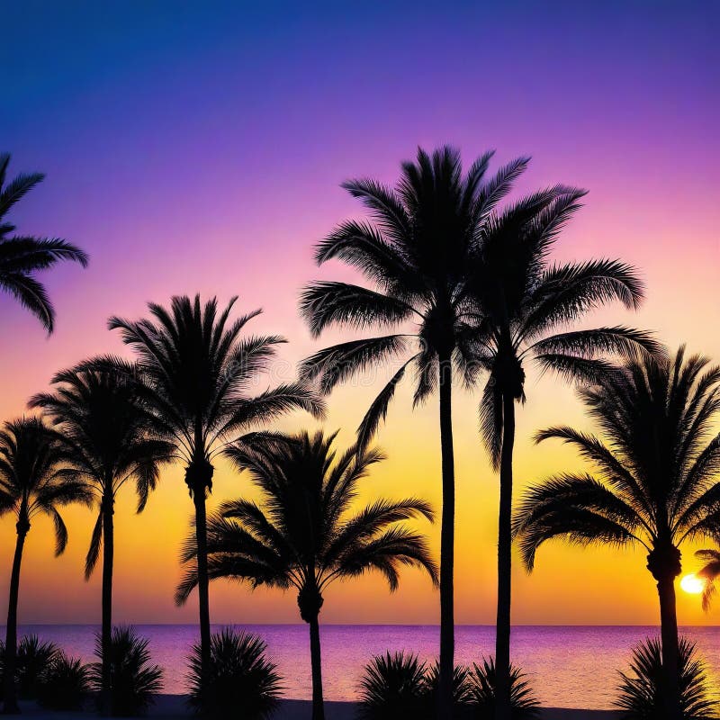 Of Palm Trees with Colorful Sky in Stock Illustration - Illustration of ...